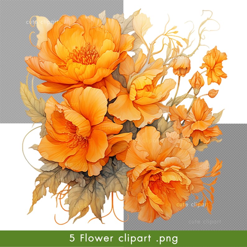 5 Yellow Flower Clipart, Digital Download, Autumn Botanical ...