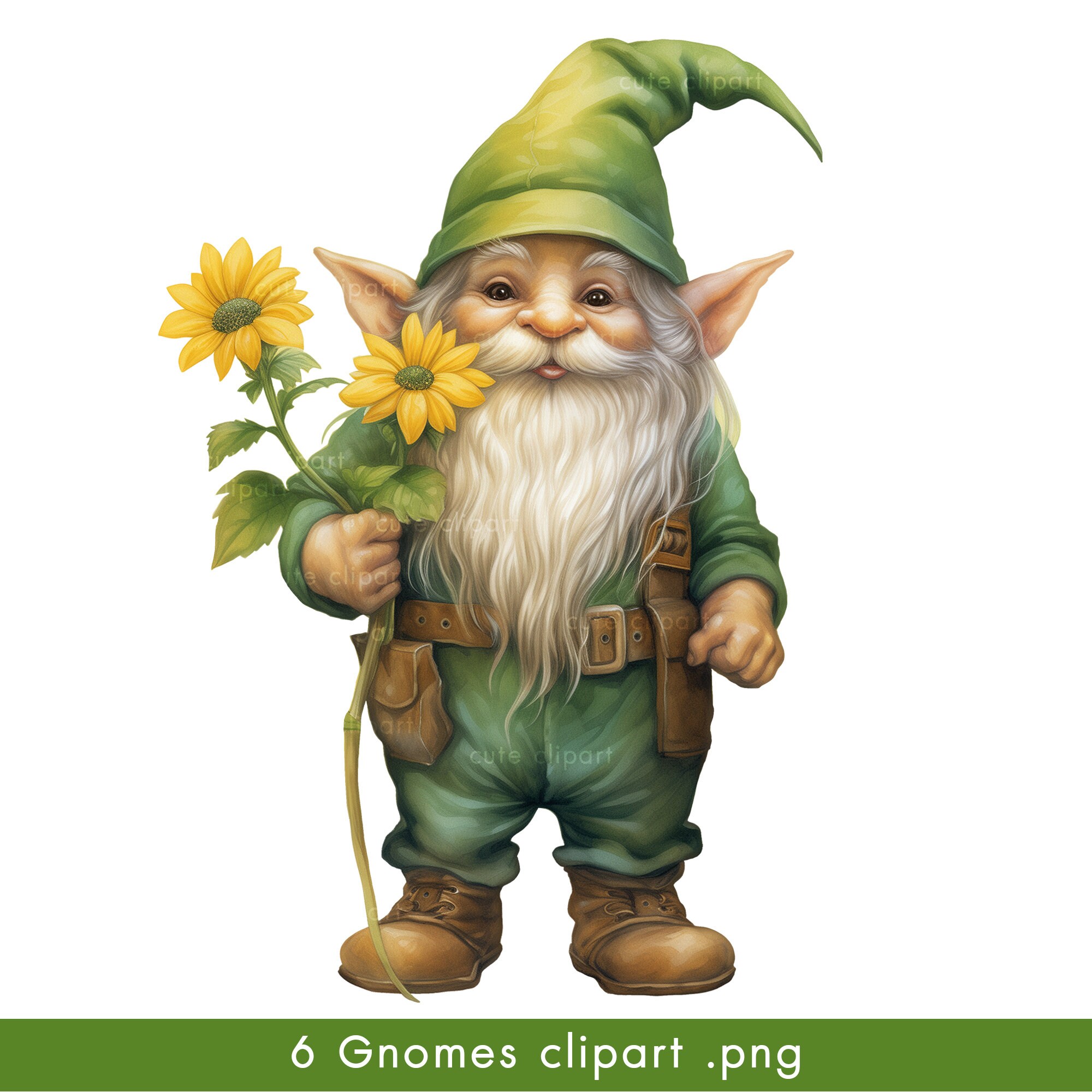 6 St. Patrick and Sunflower Gnome Clip Art, Spring Clipart, Watercolour ...