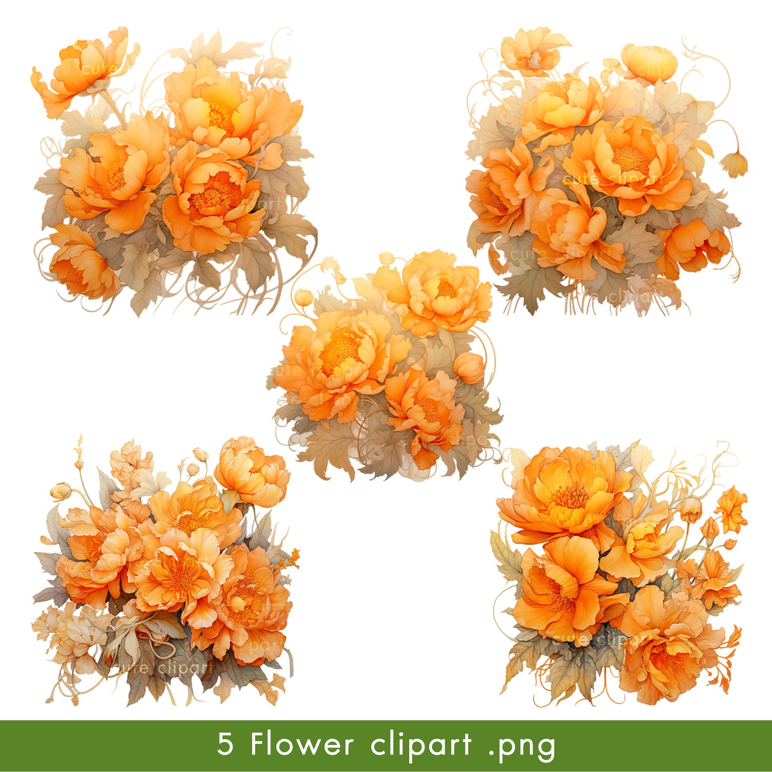 5 Yellow Flower Clipart, Digital Download, Autumn Botanical ...