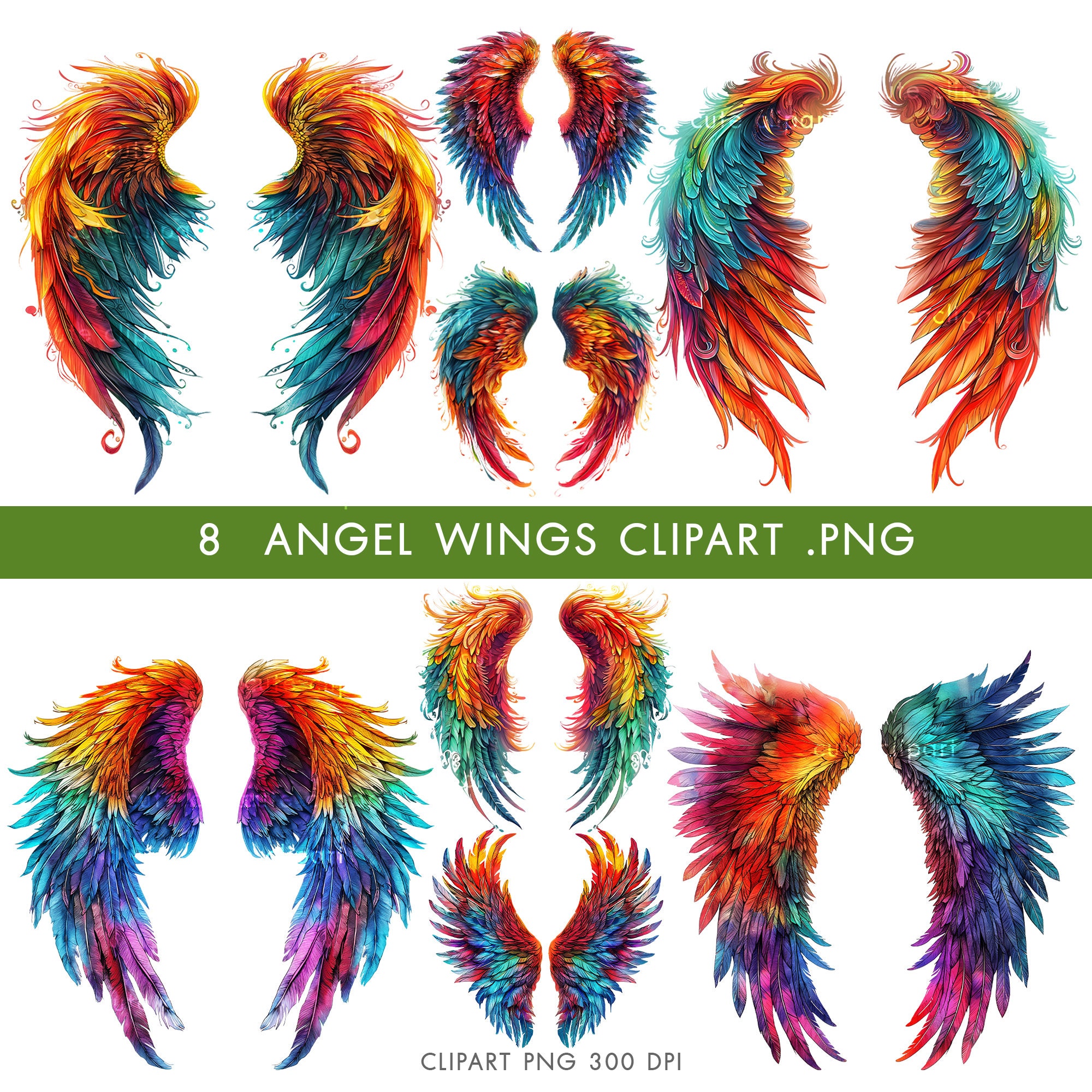 Angel Wings Clipart PNG Watercolor, Color Full Wings Clipart, Feathered ...