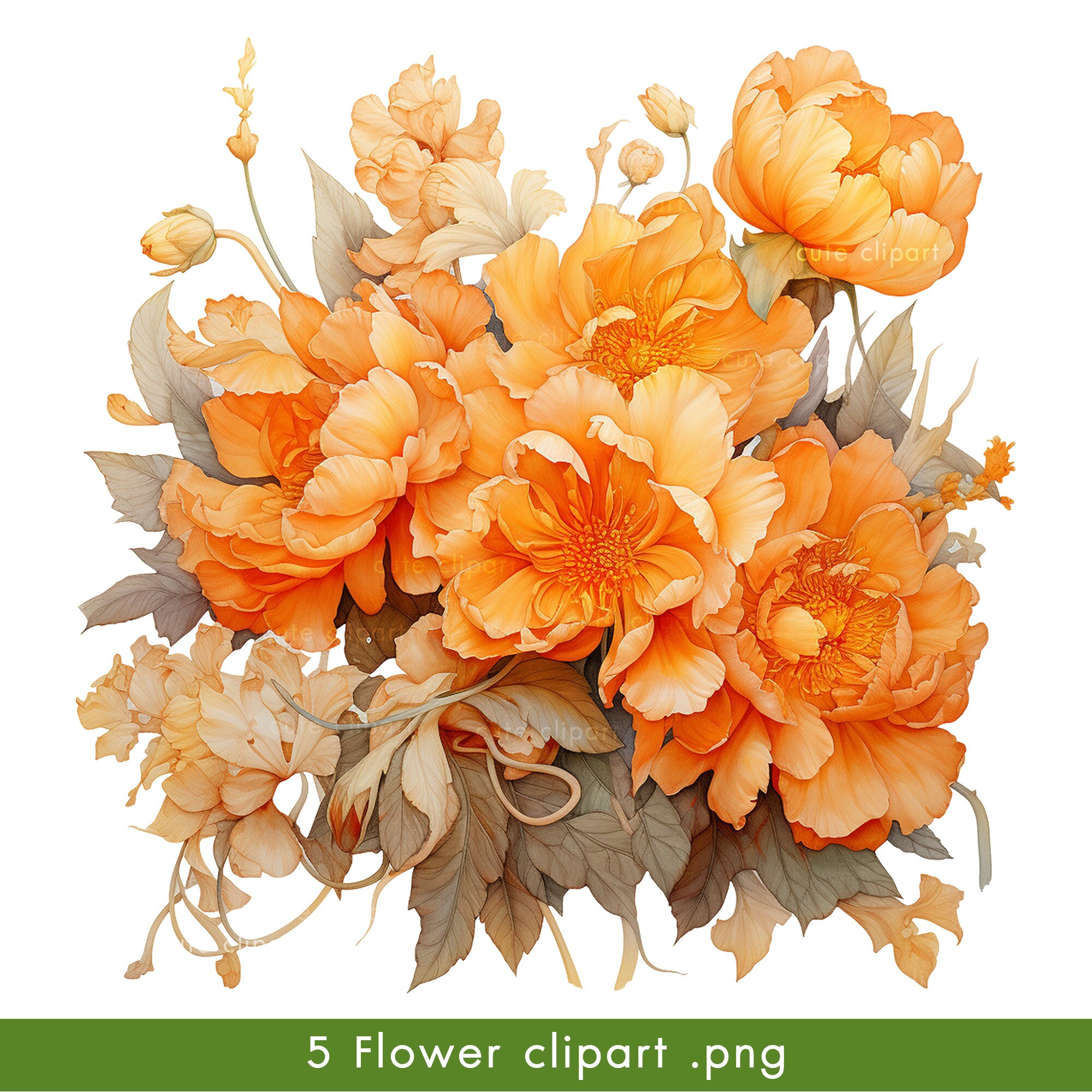 5 Yellow Flower Clipart, Digital Download, Autumn Botanical ...