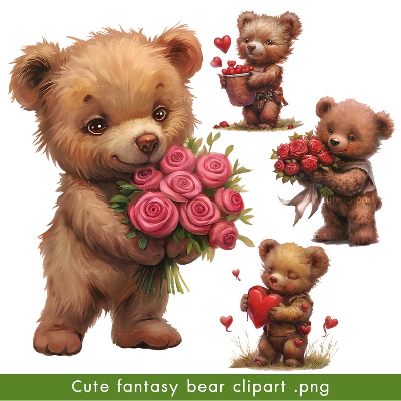 Cute Fantasy Bear Clip Art,love Clipart, Valentines Day Clipart, Love ...