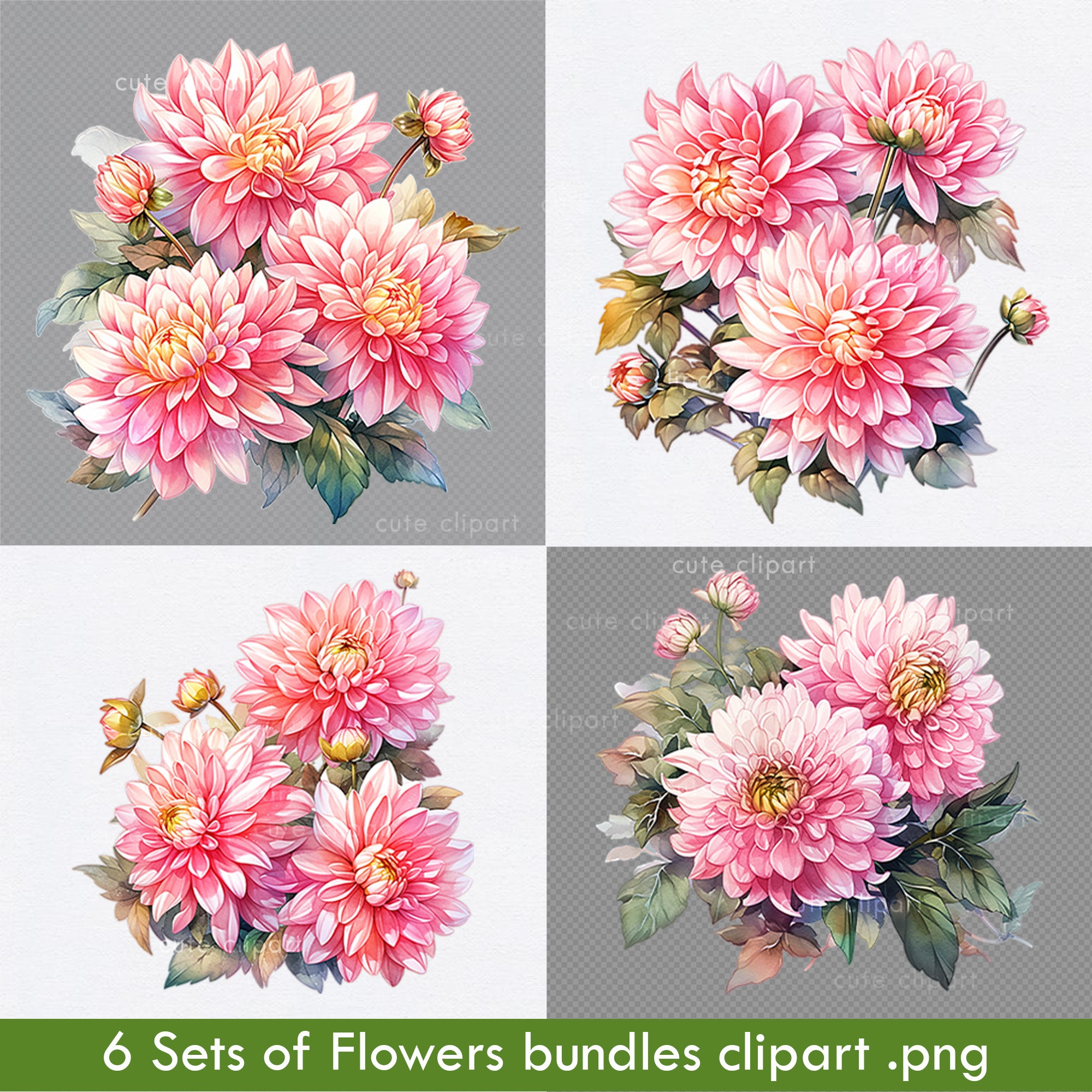 Flowers Clip Art Bundle 20 PNG Beautiful Floral Graphics, Flower ...