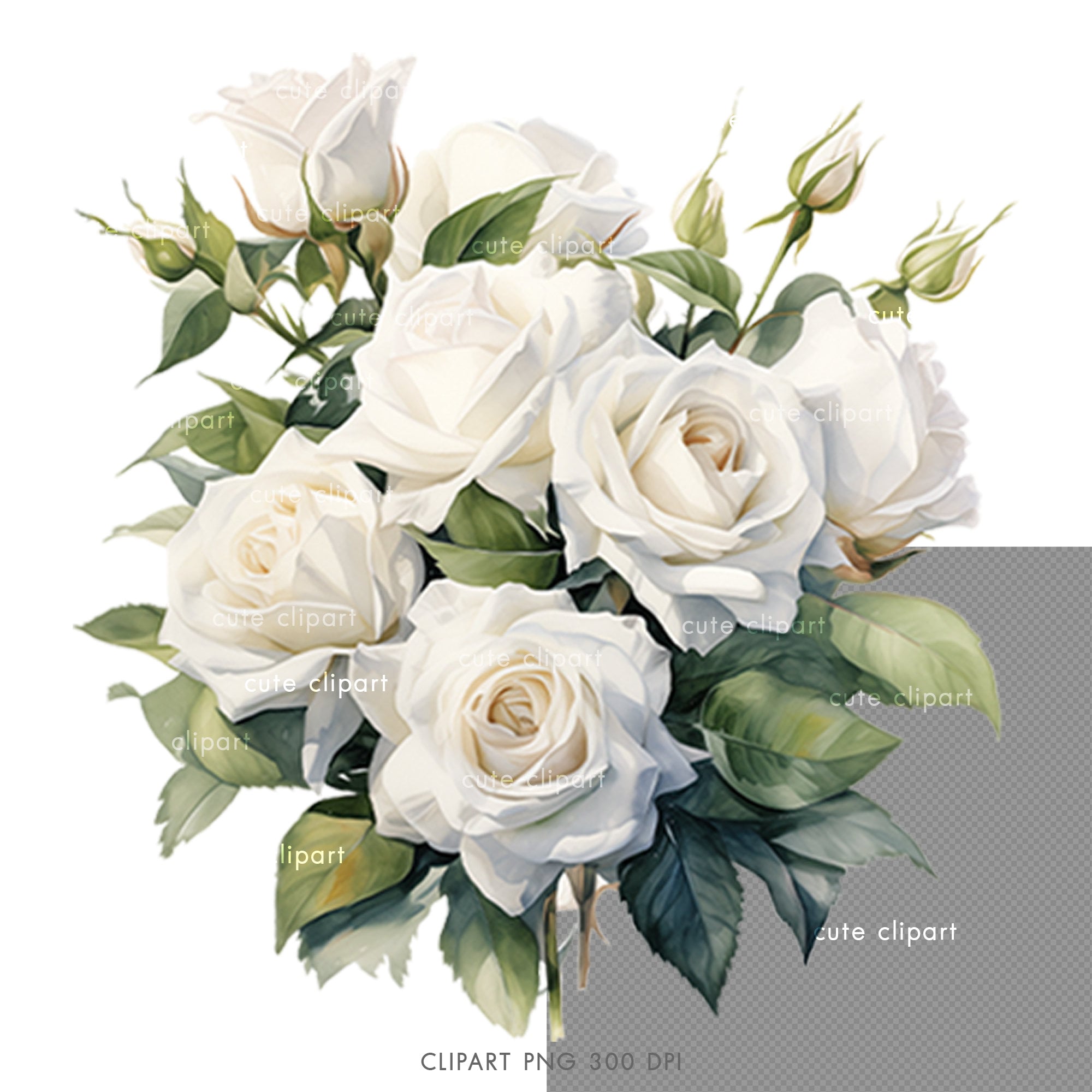 White Rose Bouquet Clipart. - Etsy