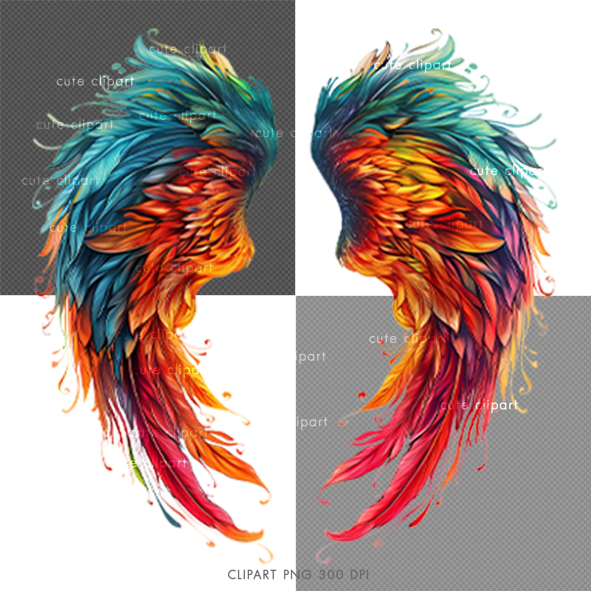 Angel Wings Clipart PNG Watercolor, Color Full Wings Clipart, Feathered ...