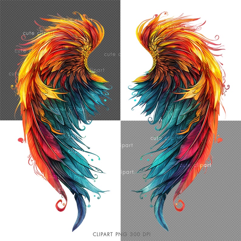 Angel Wings Clipart PNG Watercolor, Color Full Wings Clipart, Feathered ...