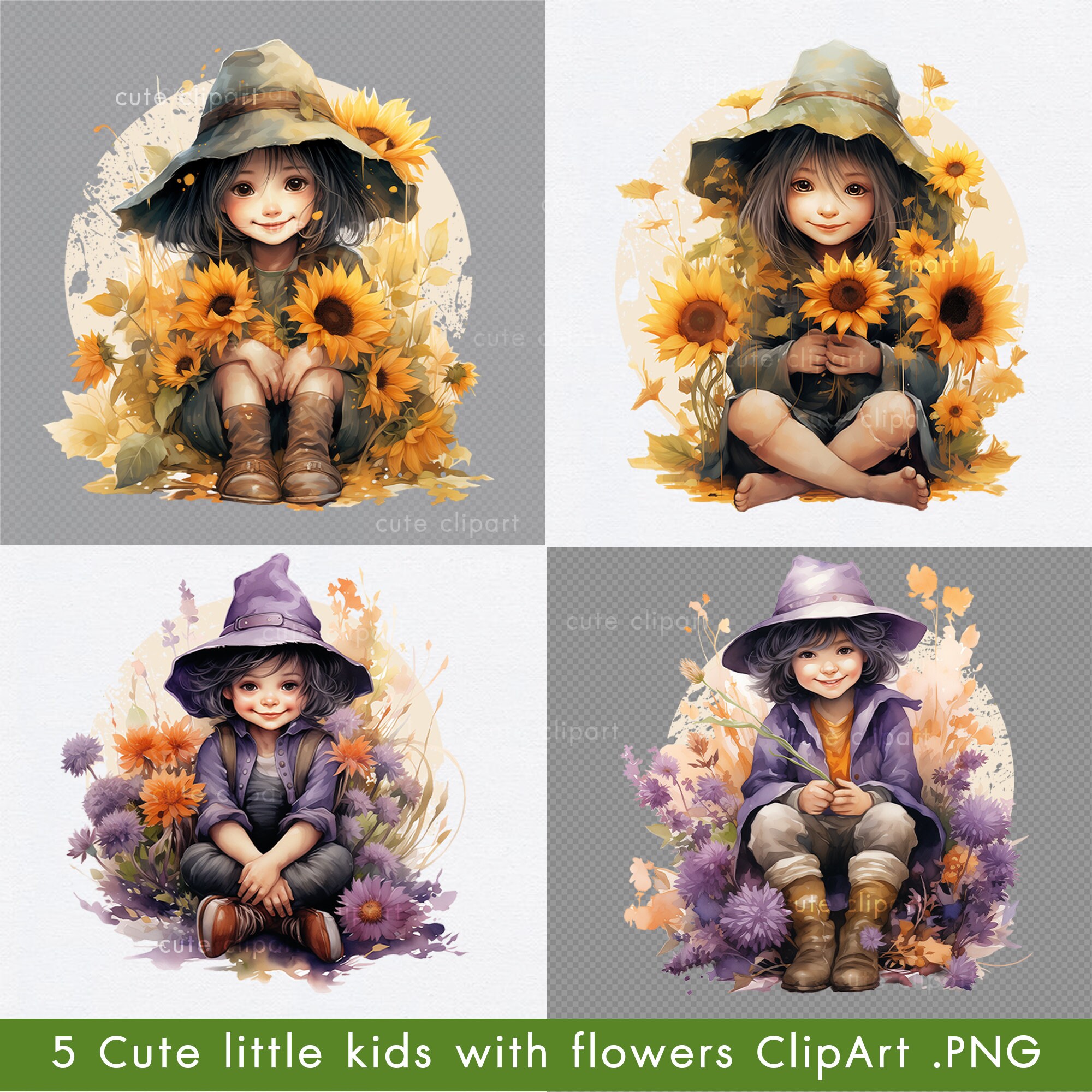 Cute Little Kids Digital Clipart Bundle High Quality PNG Witchcraft ...