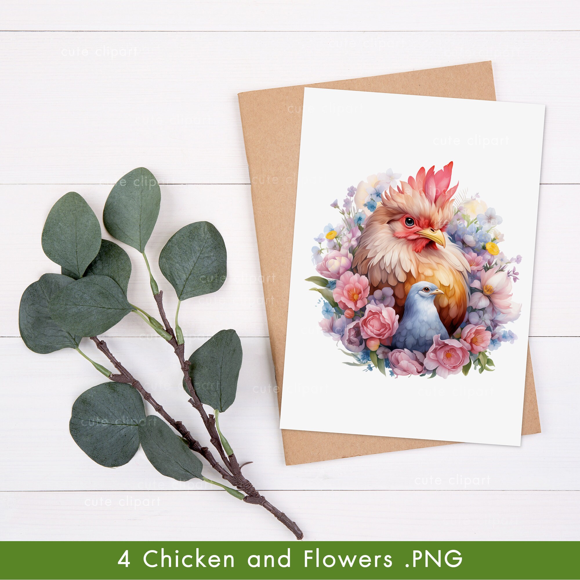4 PNG Flower and Chicken Illustration Clipart, Floral Easter Chicken ...