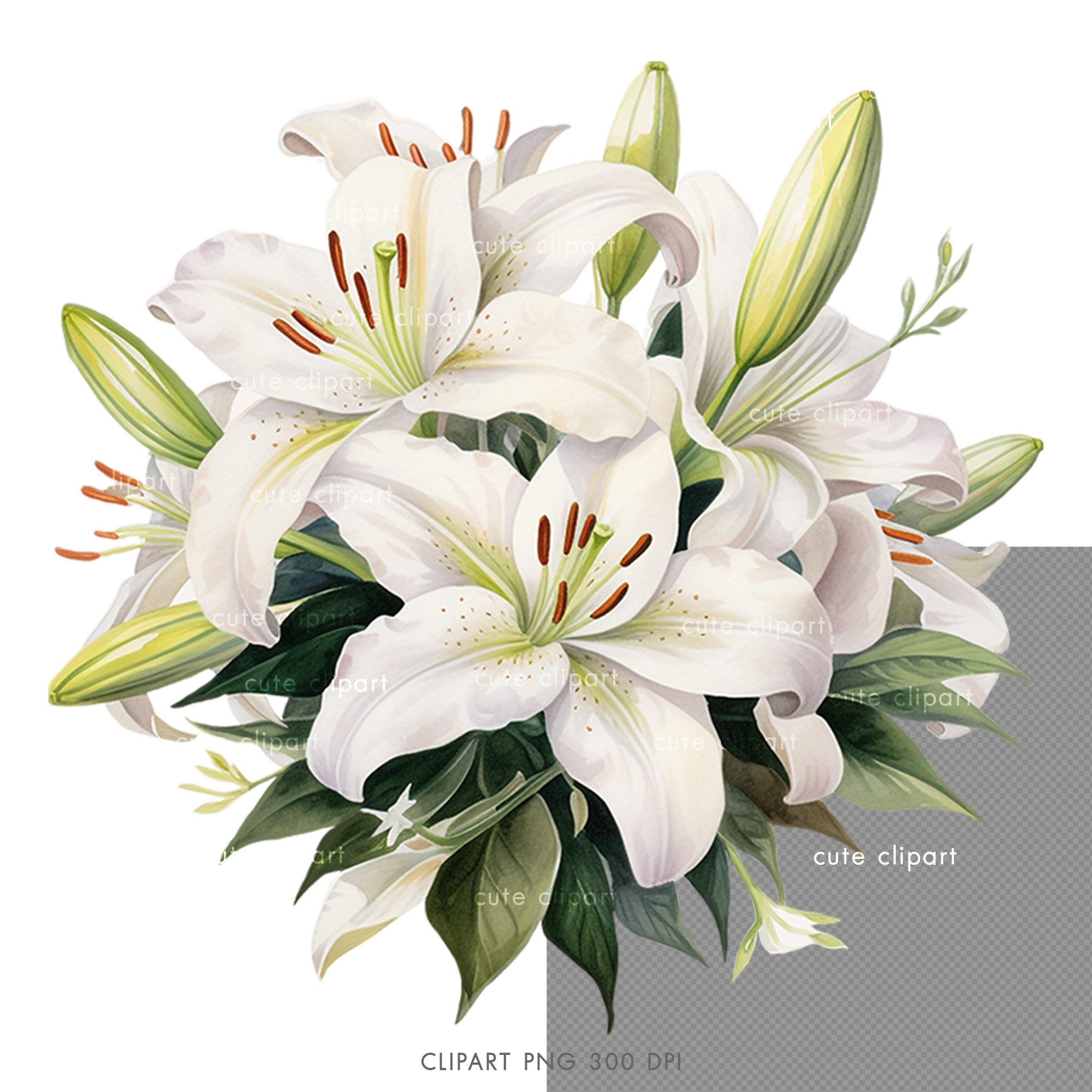 White Flower Bouquet Clip Art. - Etsy