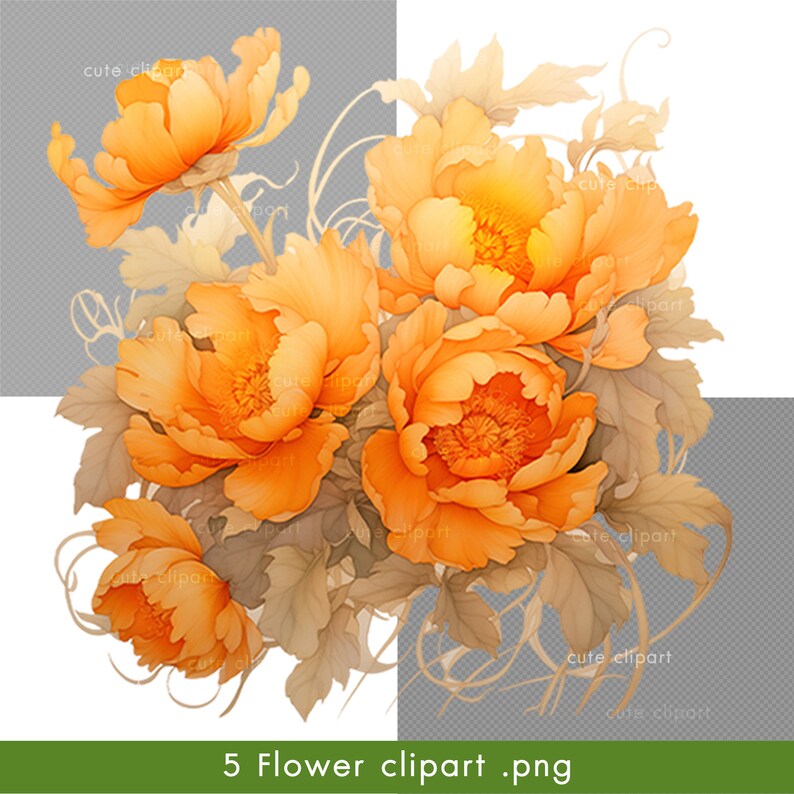 5 Yellow Flower Clipart, Digital Download, Autumn Botanical ...