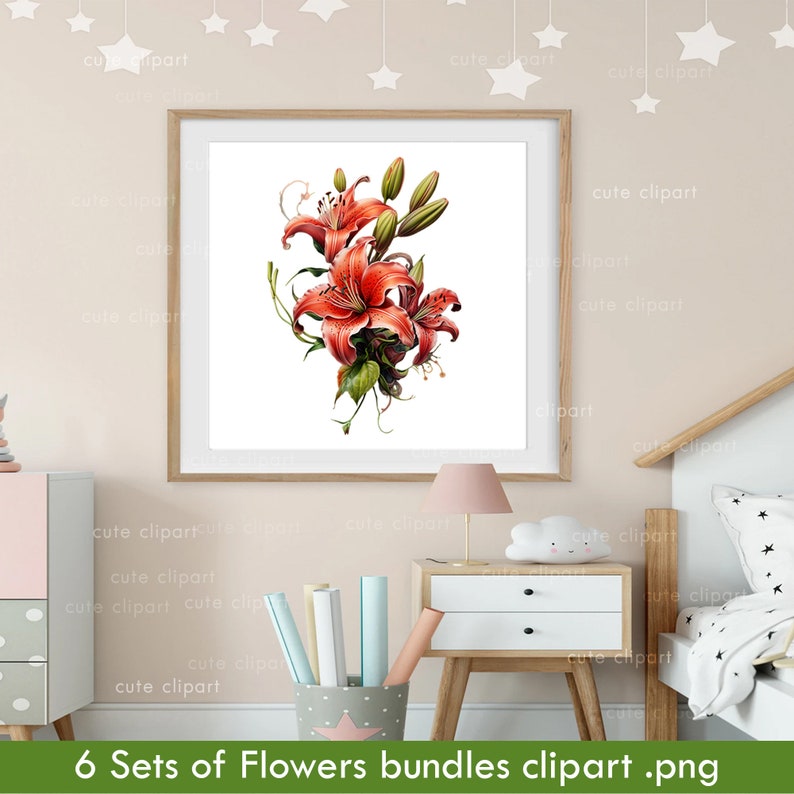 Flowers Clip Art Bundle - 20 PNG Beautiful Floral Graphics, Flower ...