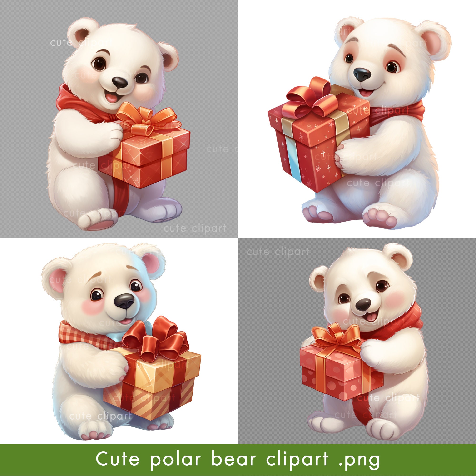 Cute Polar Bear Clipart, 12 High Quality PNG and JPG Files, Bear ...