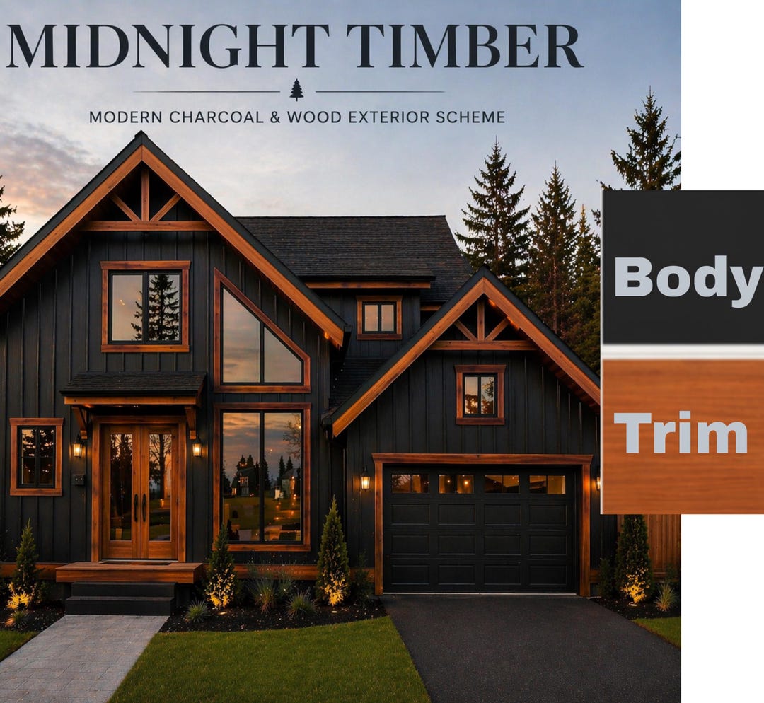 Midnight Timber Exterior Color Scheme – Modern Charcoal & Wood Home ...