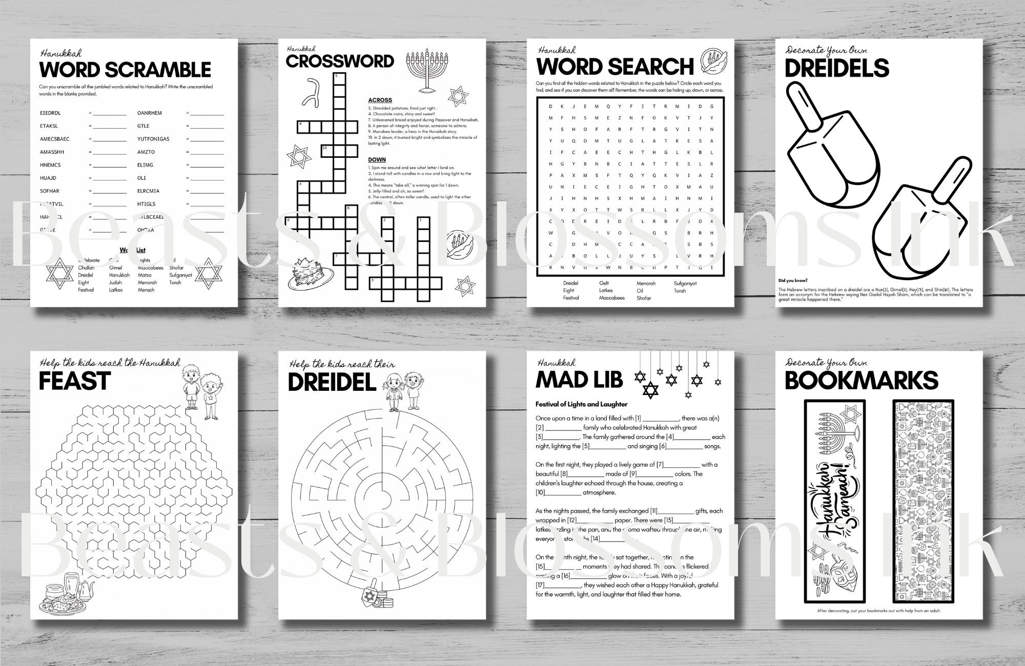 Hanukkah Activity Pack for Kids, 20 Printable Activity Pages, Digital ...