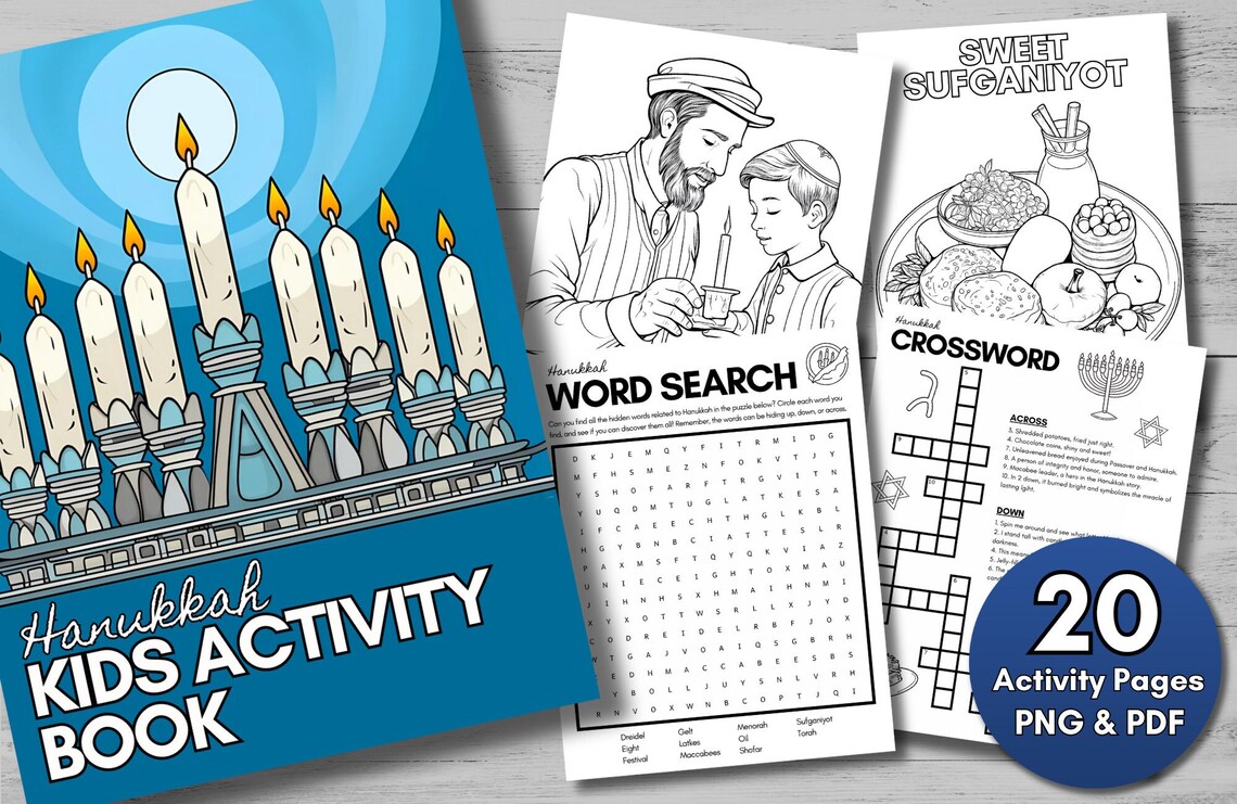 Hanukkah Activity Pack for Kids, 20 Printable Activity Pages, Digital ...