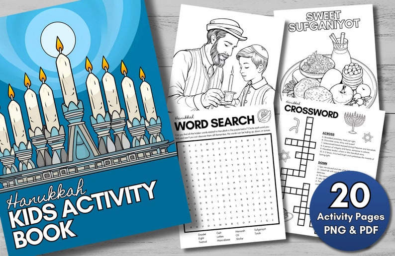 Hanukkah Activity Pack for Kids, 20 Printable Activity Pages, Digital ...