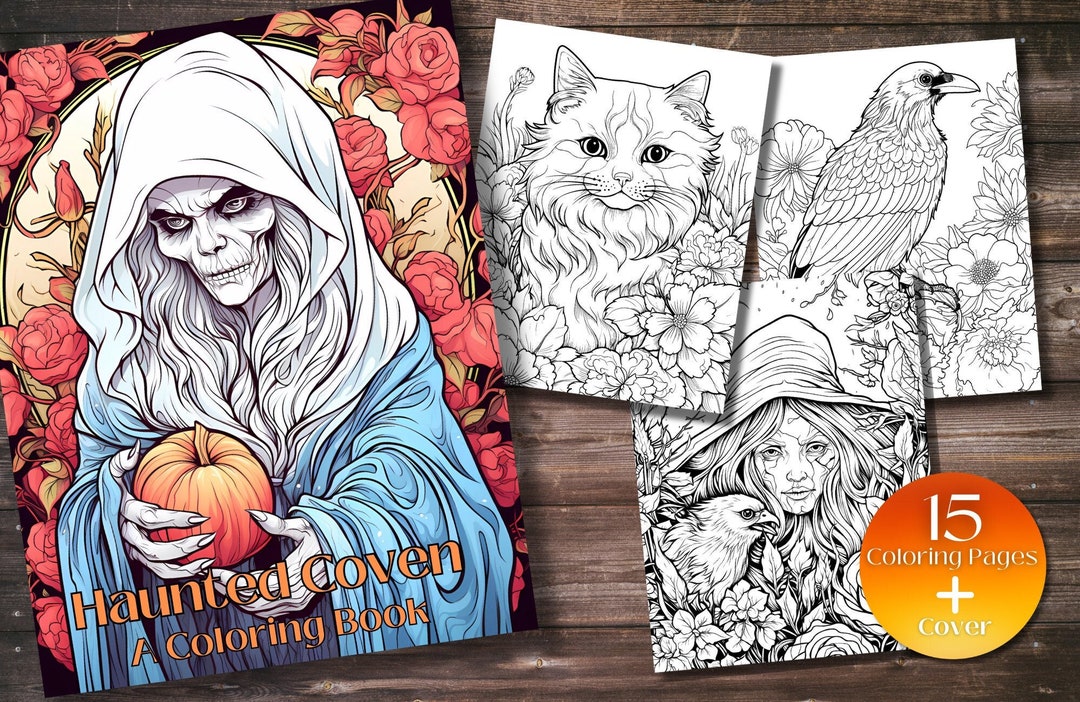 Haunted Coven: 16 Coloring Pages for Adults Featuring - Etsy