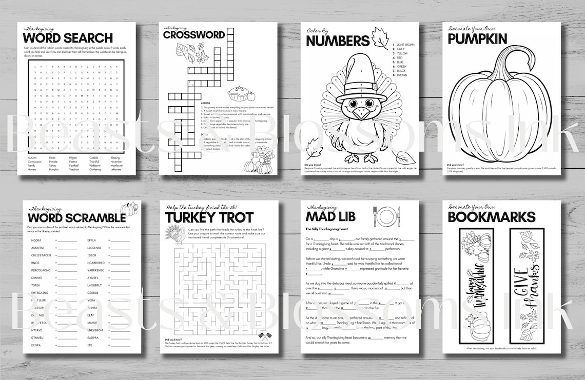 Thanksgiving Activity Pack for Kids, 20 Printable Kids Activity Pages ...