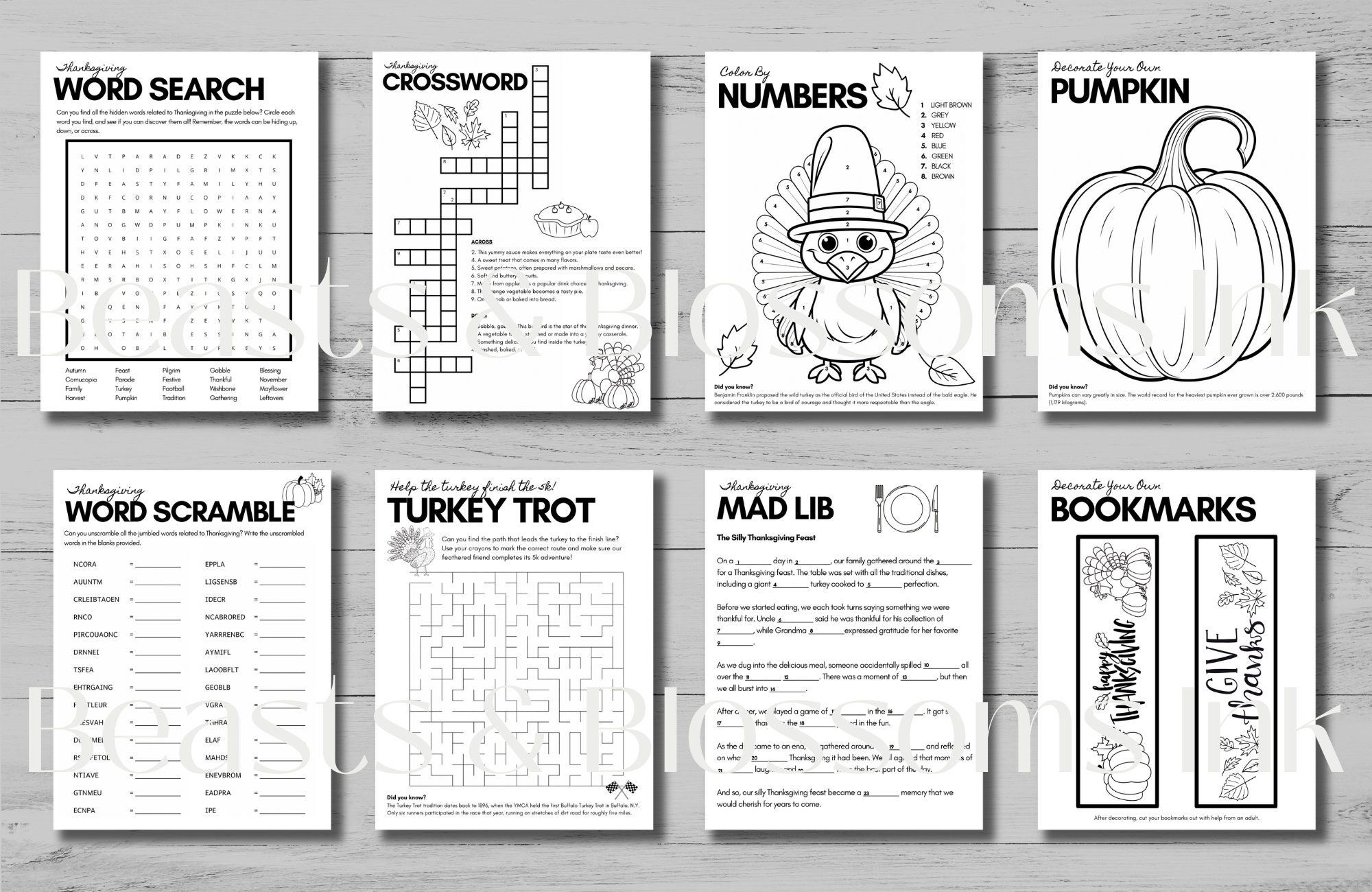 Thanksgiving Activity Pack for Kids, 20 Printable Kids Activity Pages ...