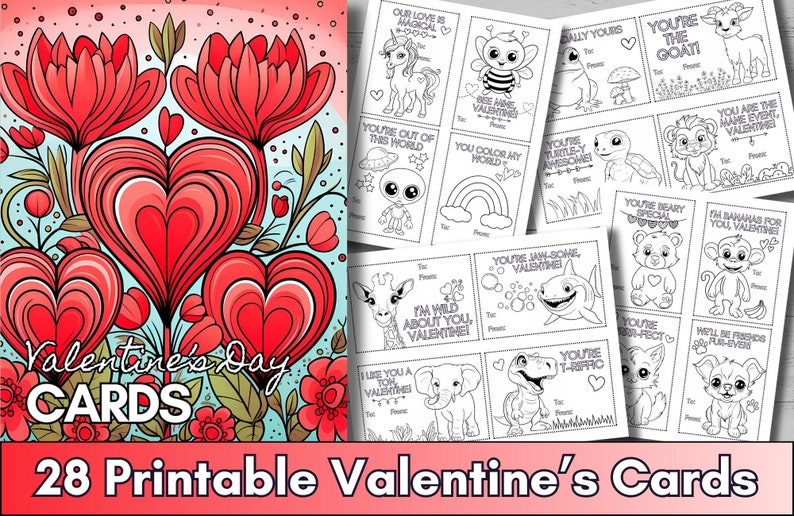 28 Printable Kids Valentine's Day Coloring Cards, Funny Valentines and ...