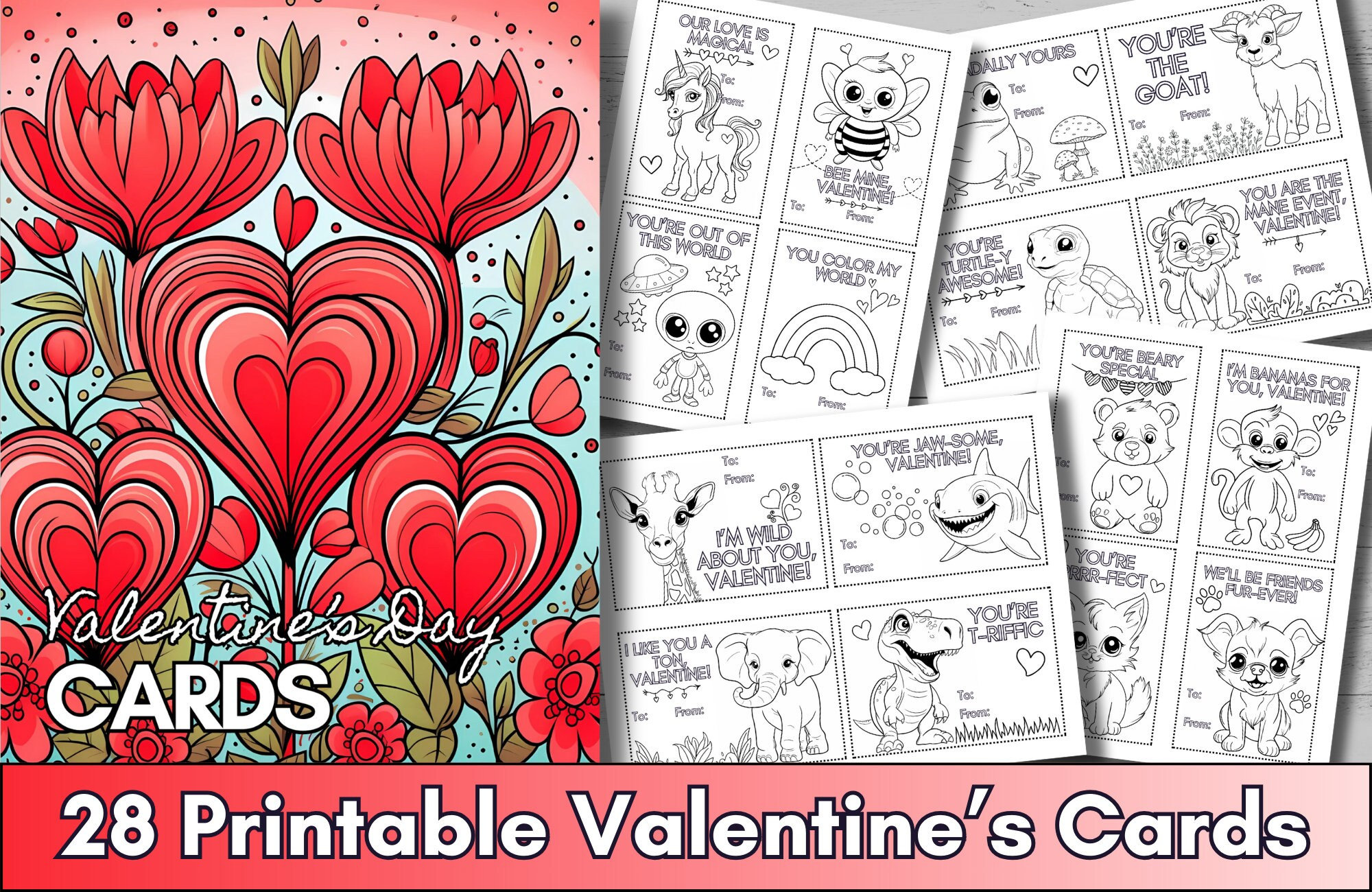 28 Printable Kids Valentine's Day Coloring Cards, Funny Valentines and ...