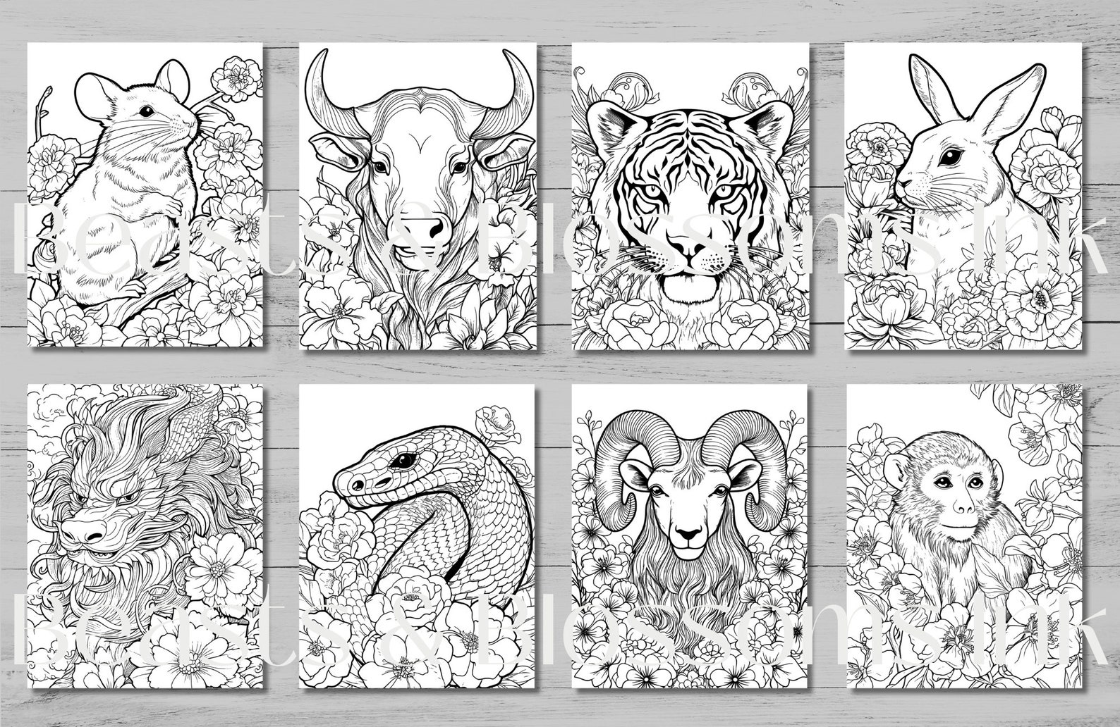 Chinese Zodiac: 16 Coloring Pages, Printable Astrology Coloring Pages ...