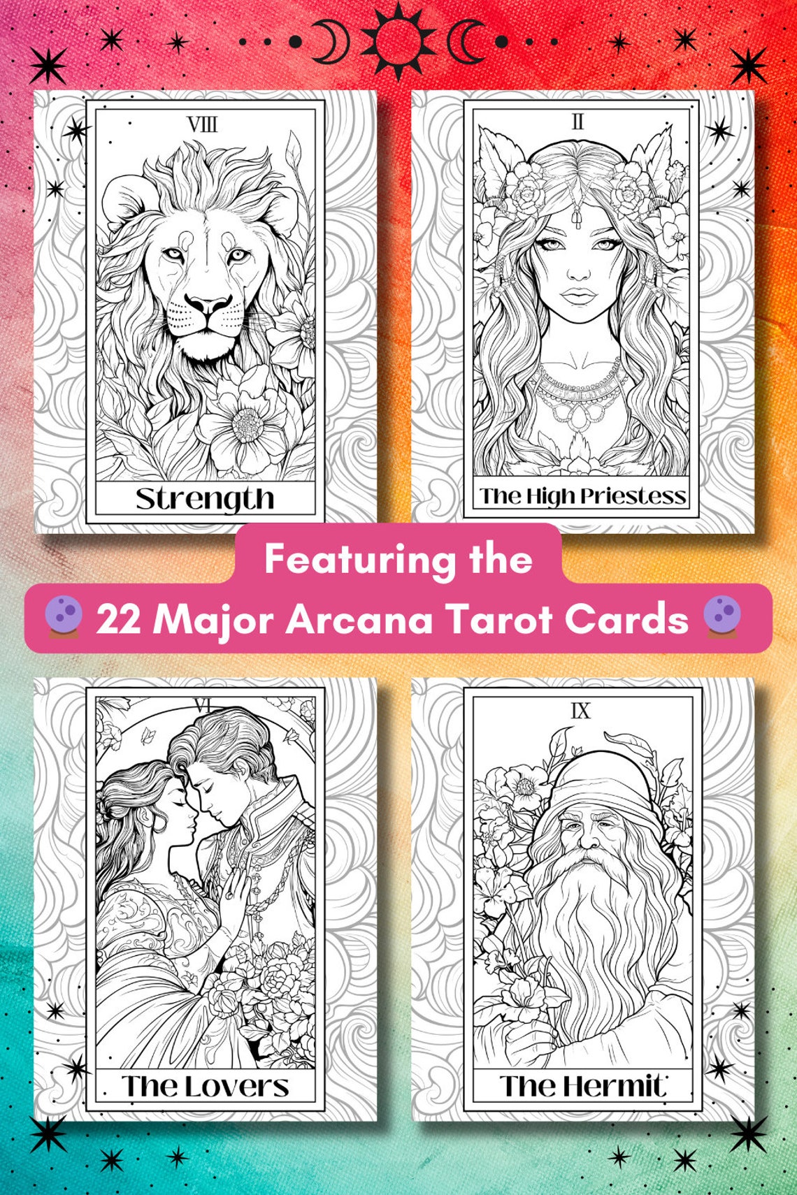 Enchanted Tarot: 23 Coloring Pages for Adults, Major Arcana Tarot Cards ...