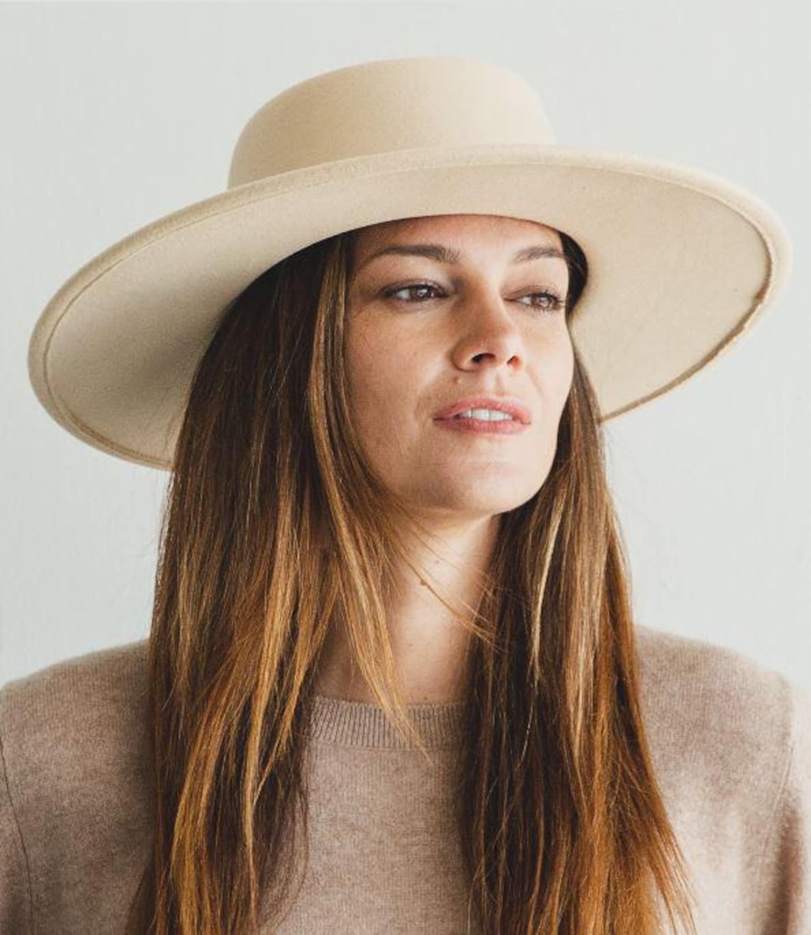 Vegan Felt Boater Hat With Flat Wide Brim, Structured Fashion Hat for ...