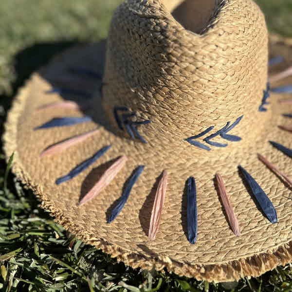 Flat Brim Straw Hat - Etsy