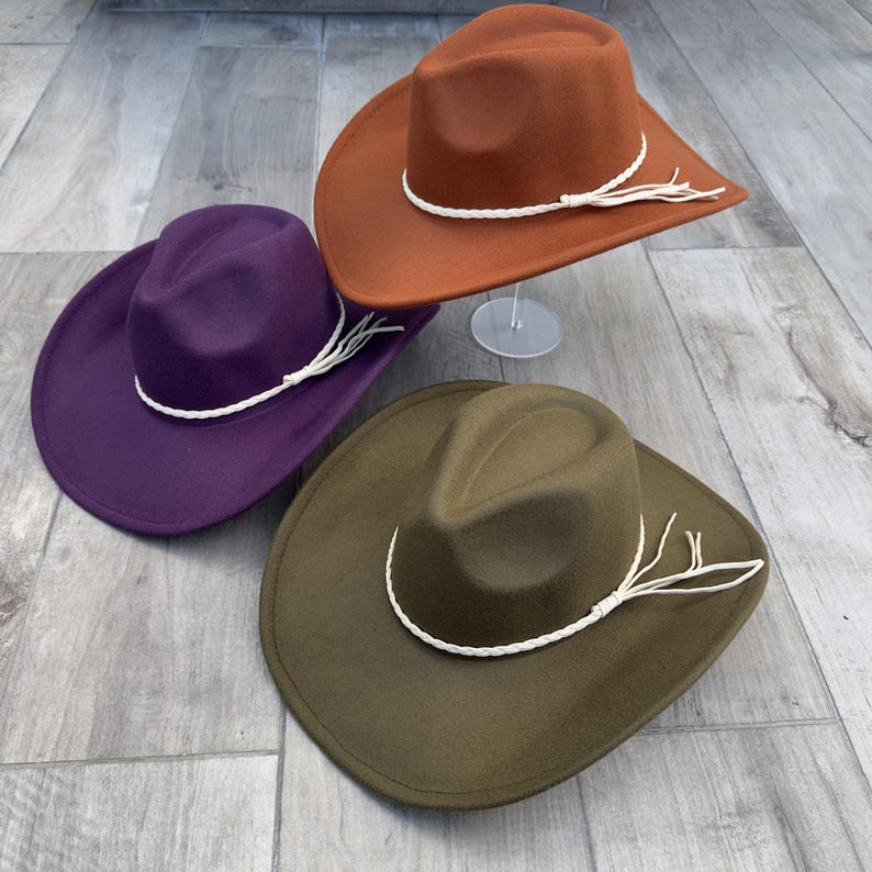 Vegan Felt Cowboy Hat: Wide Brim Rancher With Floral Accent - Etsy