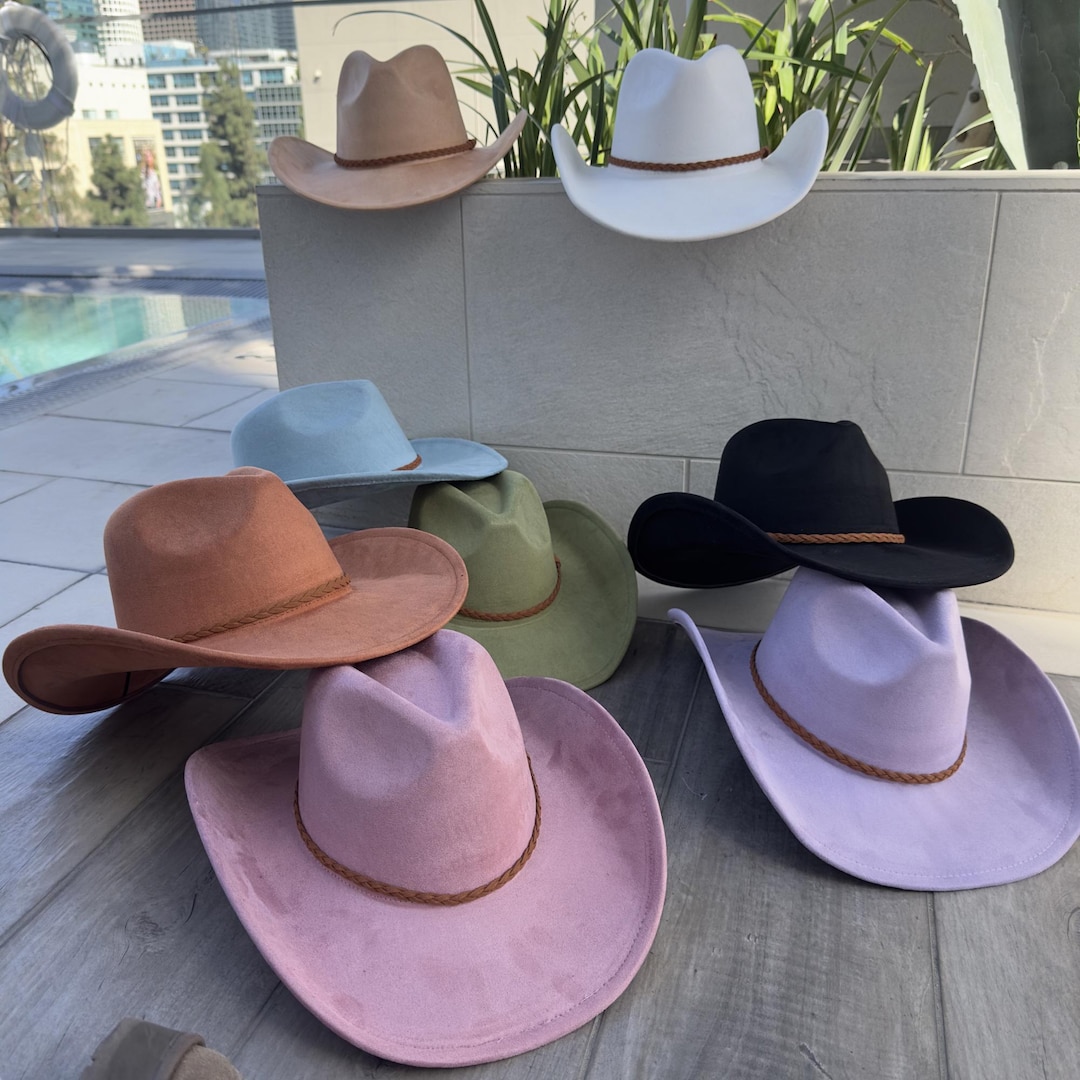 Holiday Favorite Vegan Suede Cowboy Hat – Braided Strap Western ...
