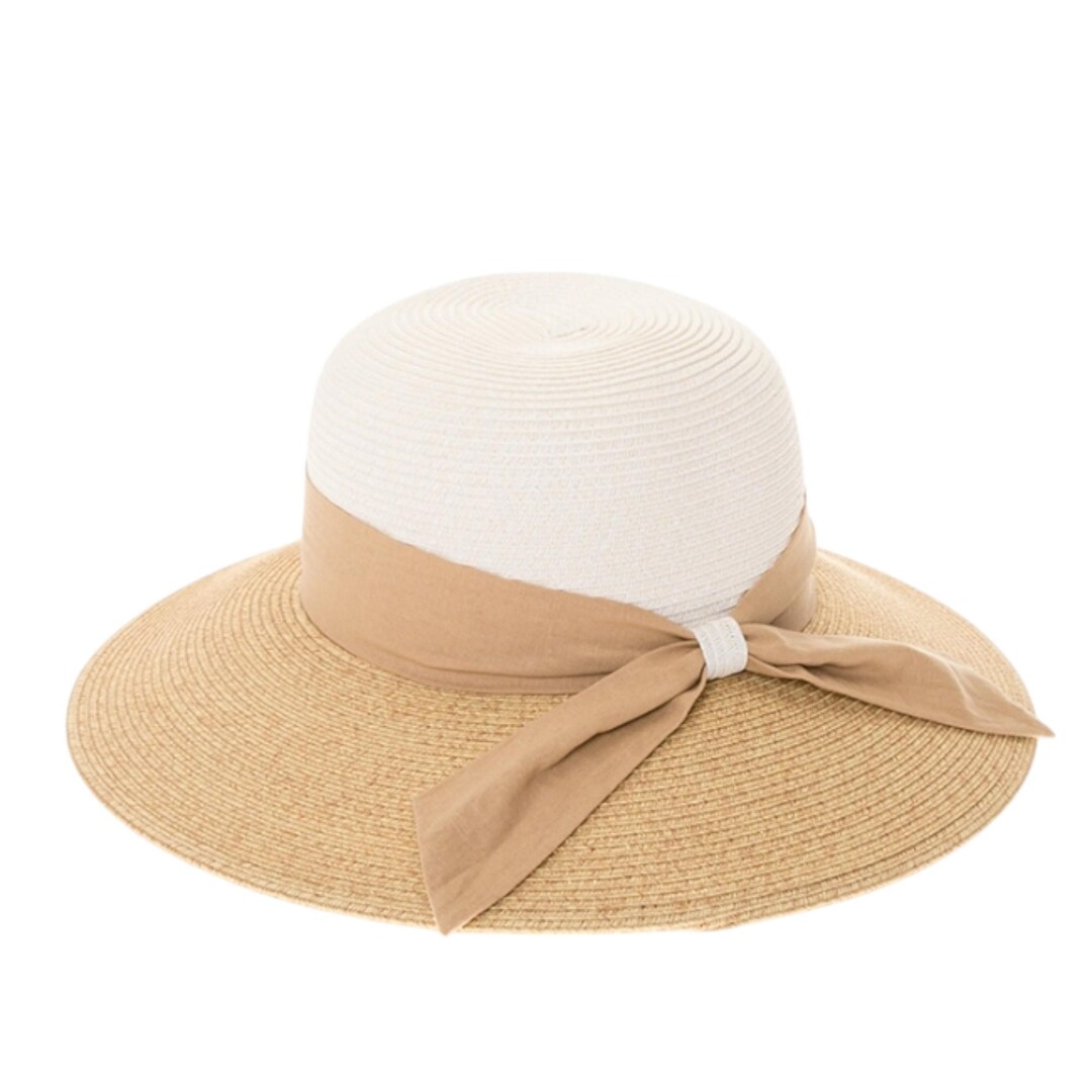 Two-tone Heather Straw Sun Hat With Fabric Sash, Packable Summer Hat ...