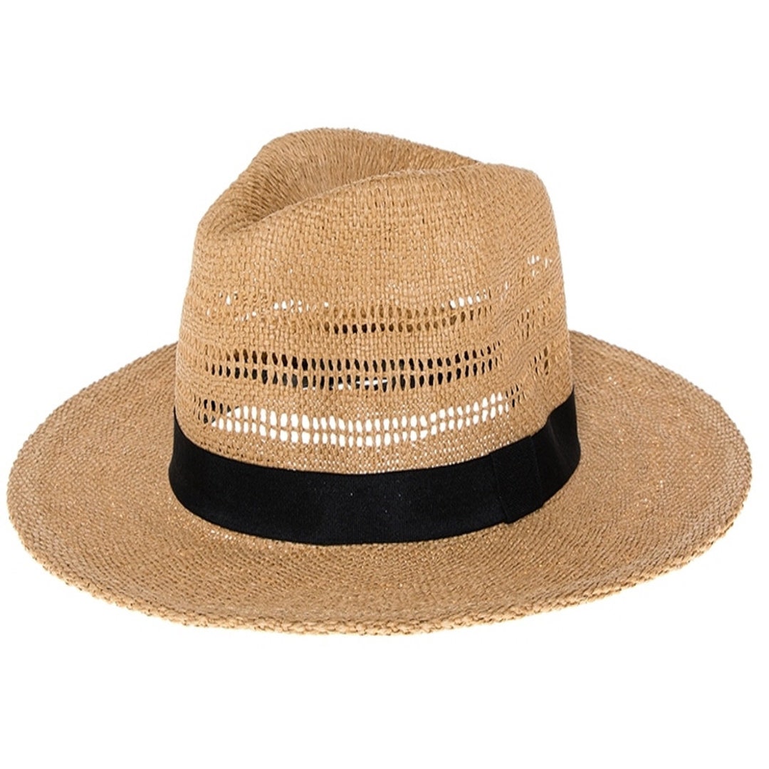 Toyo Straw Panama Hat or Wide Brim Fedora With Vented Crown and Black ...