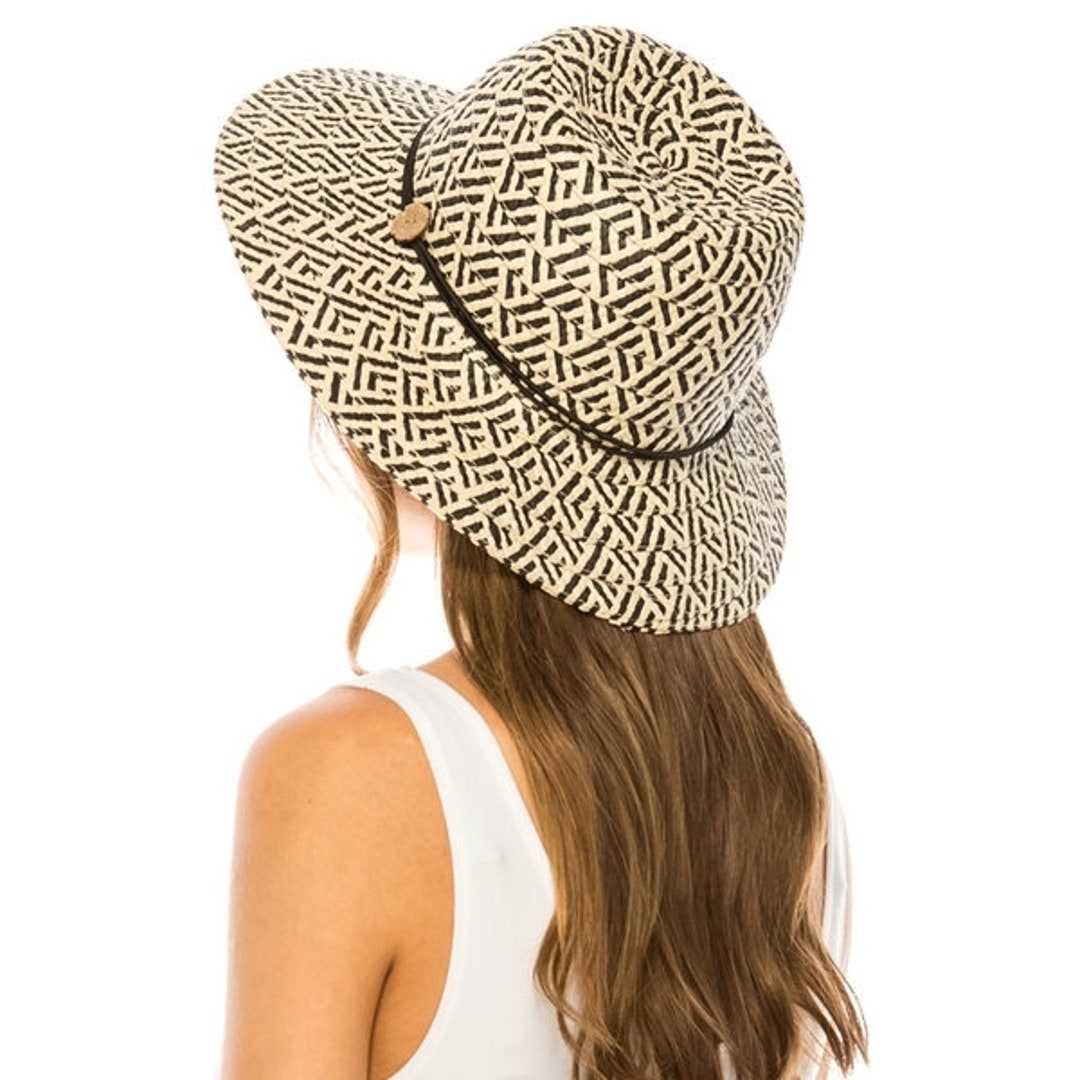 Packable Straw Bucket Hat With Small Wood Flower Trim, Beach Hat ...