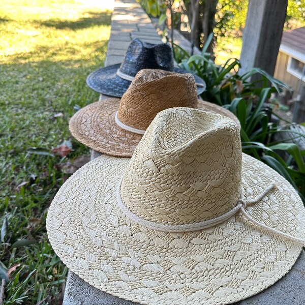 Flat Brim Straw Hat - Etsy