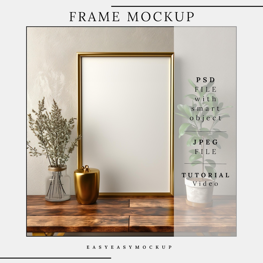 Gold Frame Mockup A4, Simple Frame Mockup, Luxury Frames Mockup, Single ...