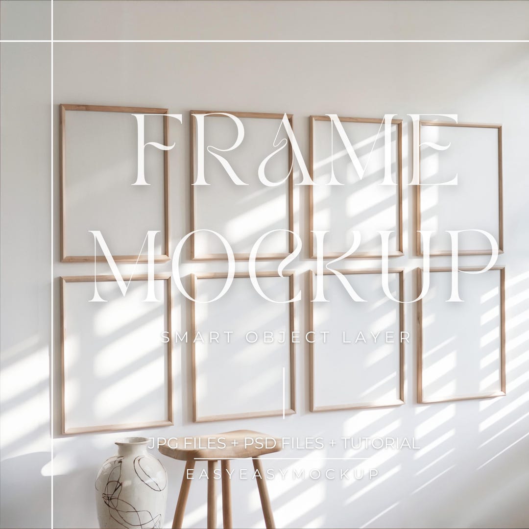 Set of 8 Frames Mockup, Set of Frames Mockup, Gallery Frames Mockup ...