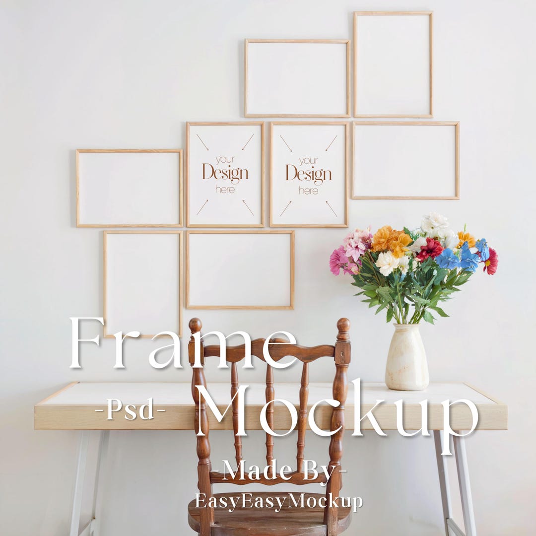 Set of 8 Frames Mockup, Set of Frames Mockup, Gallery Frames Mockup ...
