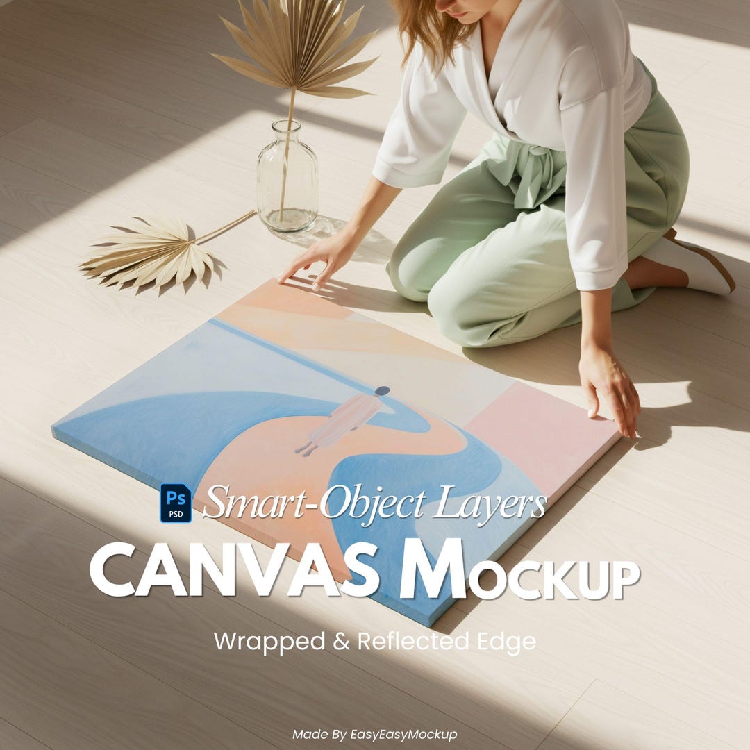 7x5 Canvas Mockup With Person on Light Wood Floor — Wrapped Edge ...