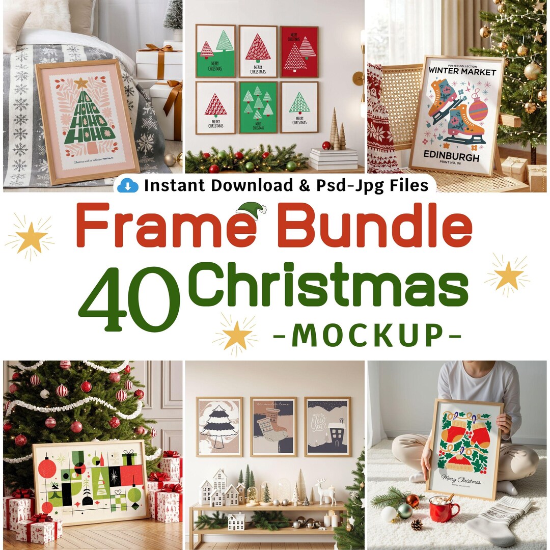 Christmas Frame Mockup Bundle – 40 PSD Holiday Mockups | Xmas Wall Art ...