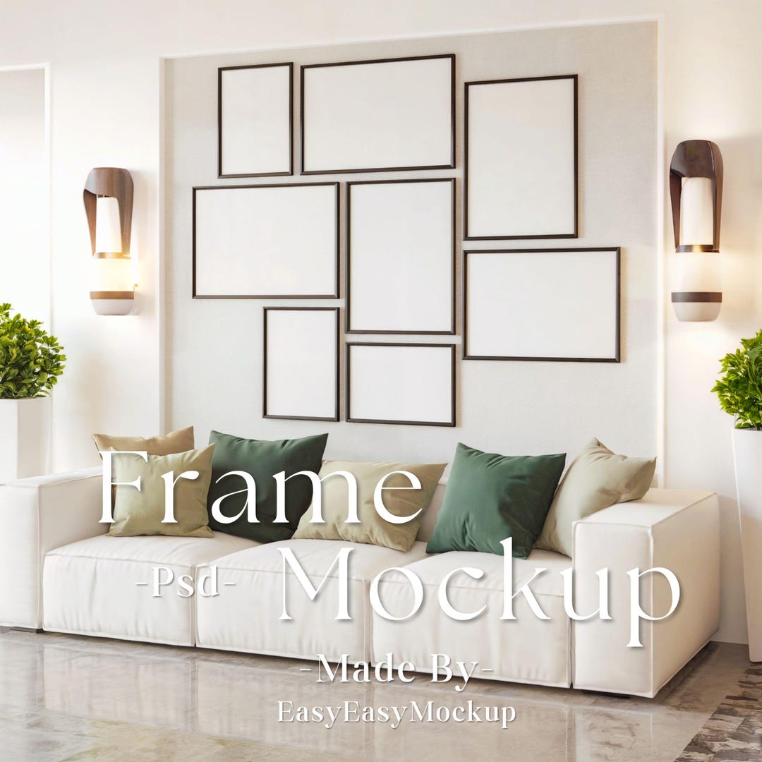 Set of 8 Frames Mockup, Set of Frames Mockup, Gallery Frames Mockup ...