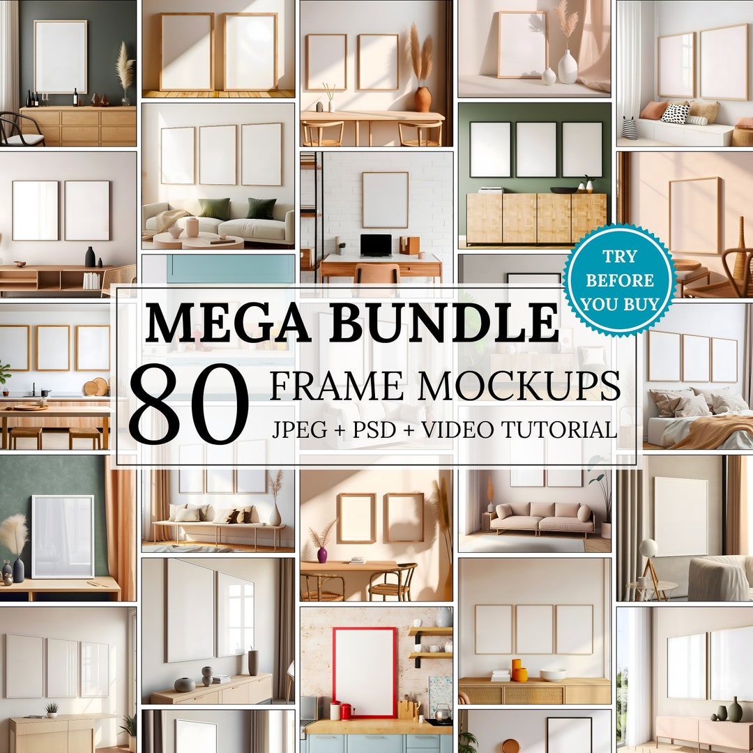 Frames Mockup Bundle Set, Frame Mockup Bundle, 80x PSD Wall Mockup Frame, PSD Frames Bundle ...