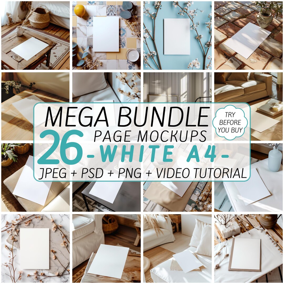 A4 Mockup Bundle, Mega Bundle A4 Sheet 26x, Poster Mockup Psd, Desk ...