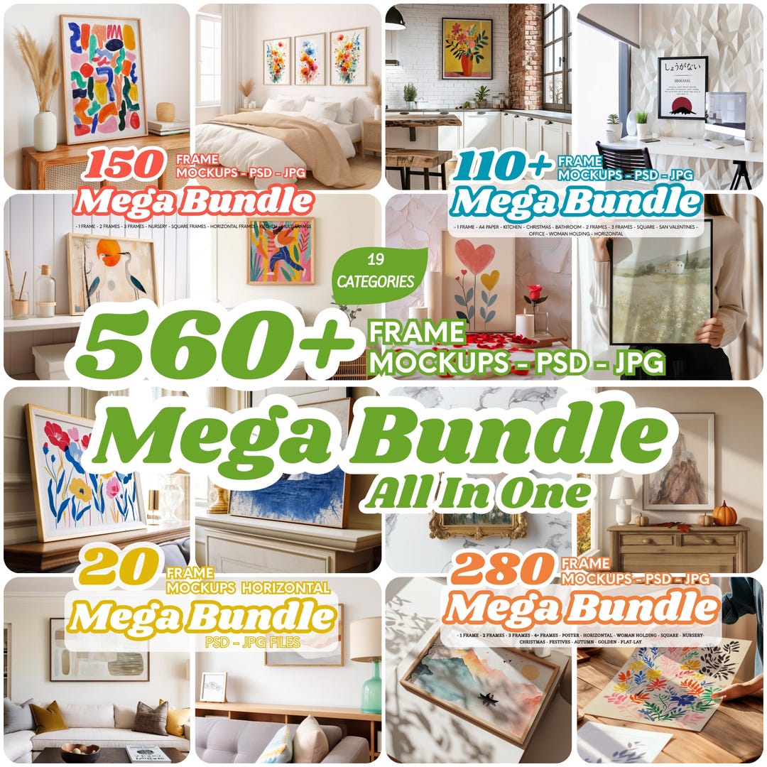 Frames Mockup Bundle Set, Frame Mockup Bundle, 561x PSD Wall Mockup Frame, PSD Frames Bundle ...