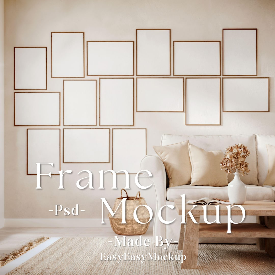 Set of 15 Frames Mockup, Set of Frames Mockup, Gallery Frames Mockup ...