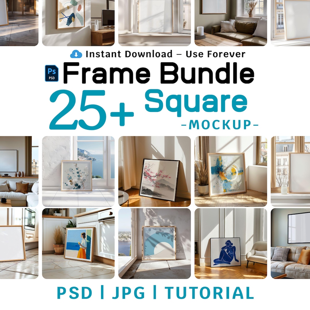 25+ Square Frame Mockup PSD Bundle, Minimal Wall Art Mockups, Square ...