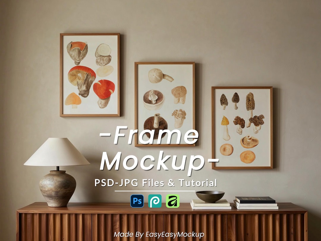 Set of 3 Frame Mockup PSD, 5x7 Gallery Wall, Neutral Living Room ...