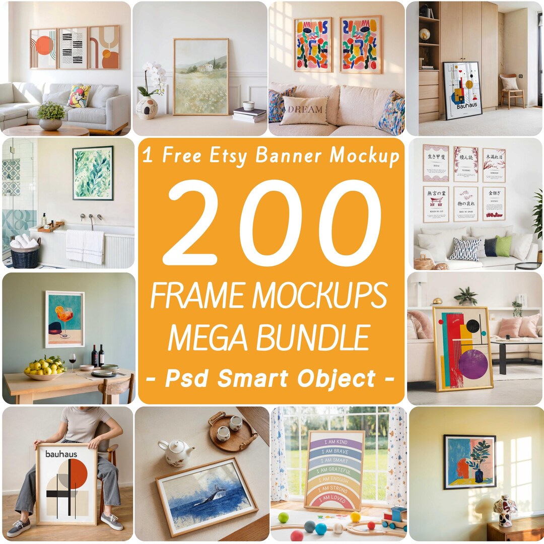 Frames Mockup Bundle Set, Frame Mockup Bundle, 200x PSD Wall Mockup ...