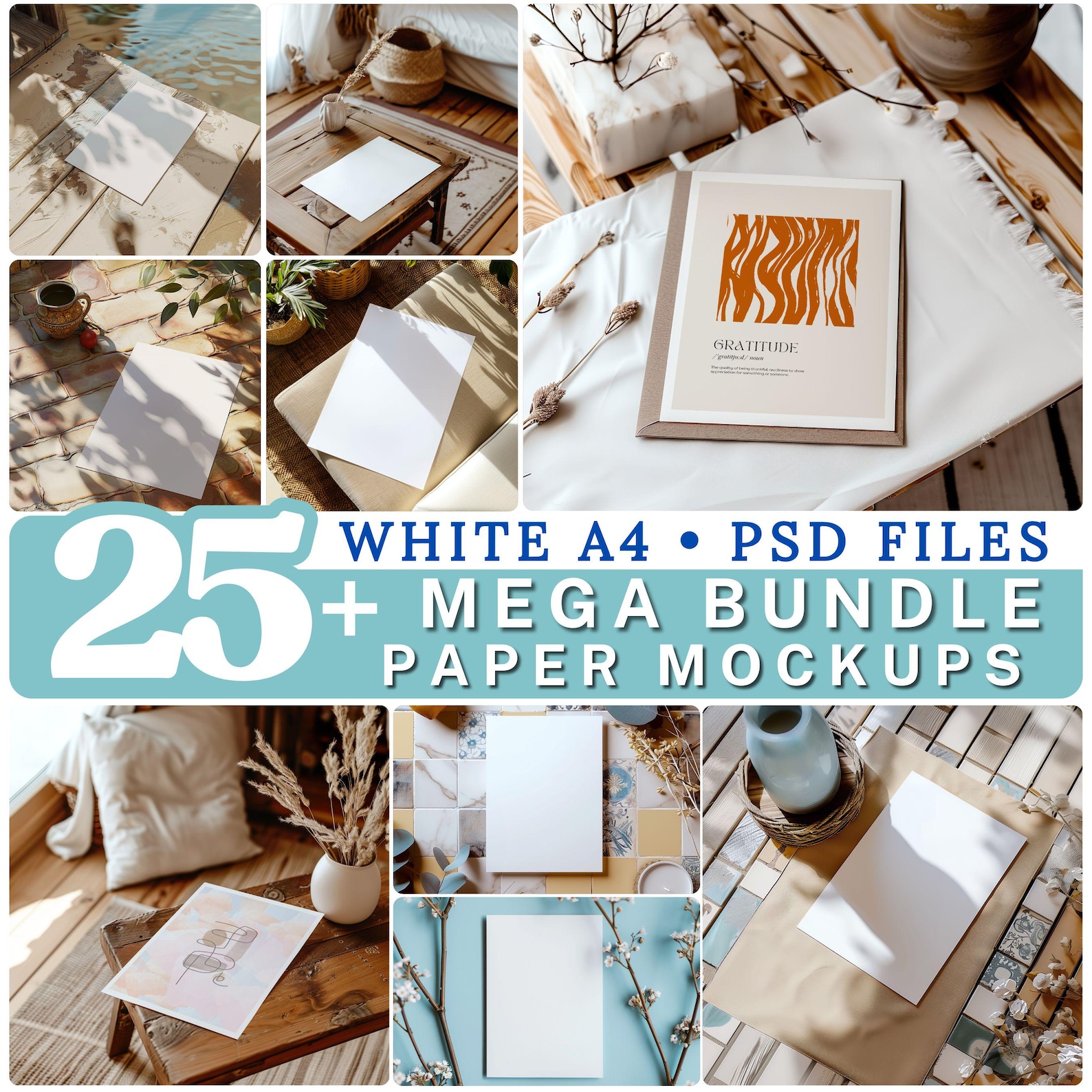 A4 Mockup Bundle, Mega Poster & Desk Mockup Set, 26x Page Mockups for ...