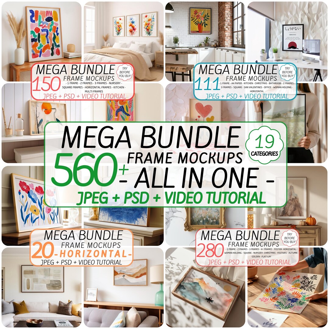 Frames Mockup Bundle Set, Frame Mockup Bundle, 561x PSD Wall Mockup ...